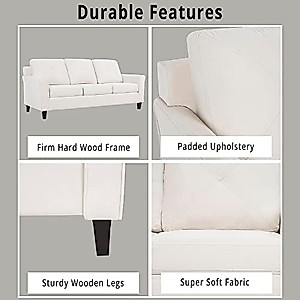 Raelynn Button Tufted Sofa Affordable Cream Modern Sofa for Budget-Conscious Buyers Microfiber Couch for Small Spaces Durable Sturdy Living Room Furniture Tool-Free Assembly and Easy Maintenance