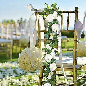 Ageomet 3pcs 19.5ft Artificial Flower Garland with White Rose, Fake Vines Silk Flower Hanging Rose Garland for Wedding Floral Arch Garden Background Engagement Ceremony Reception Decor