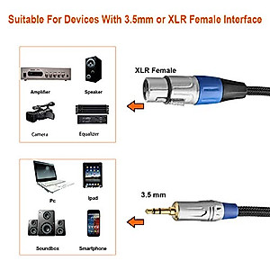 tisino XLR to 3.5mm Microphone Cable, XLR Female to 1/8 inch Mic Cord for Camcorders, DSLR Cameras, Computer Recording Device, and More - 1 feet