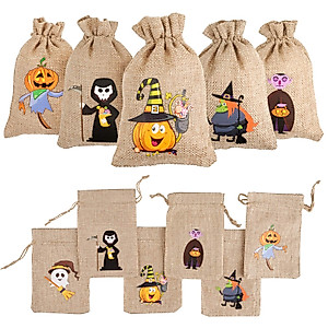 DIYASY 48 Pcs Halloween Burlap Gift Bags,Goodie Treat Bags with Drawstrings for Kids Halloween Party Favor