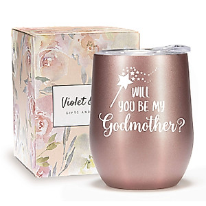 Violet and Gale Godmother Proposal Gifts 12oz Wine Glass Tumbler Will You Be My Godmother New Godparents Announcement Gift Keepsake Coffee Mug