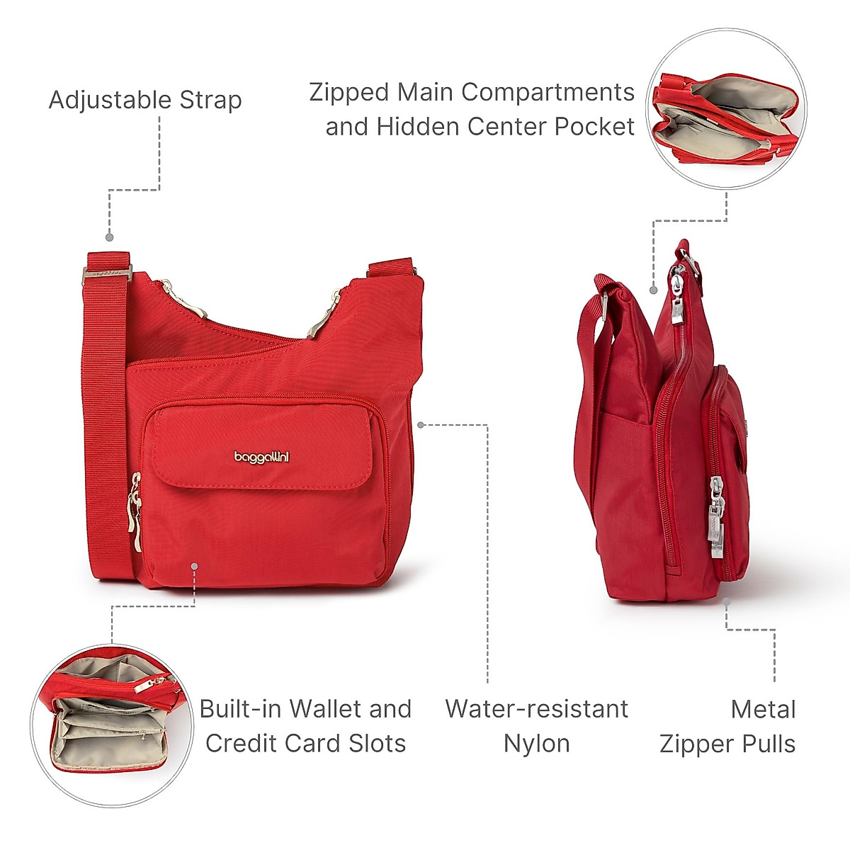 Baggallini womens Criss Cross, CHARCOAL CHEETAH, One Size