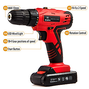 Dedeo Tool Set with Drill, Cordless Hammer Drill Tool Kit 110Pcs Household Power Tools Drill Set with 21V Li-Ion Battery & Charger for Home Tool Kit