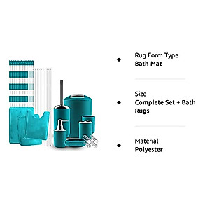Clara Clark Bathroom Set – Bathroom Sets with Shower Curtain and Rugs, Soft Bathroom Rugs Non Slip, 23PC Teal Bathroom Accessories Set Complete with Bath Rugs, Shower Curtain Set with Liner and Hooks