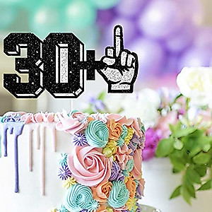 Happy Birthday 30＋1 Middle Finger Cake Decor 31st Birthday Cake Topper for Boys Girls Cheer to 31 Years Old Theme Party Decoration Supplies Cool Black Glitter