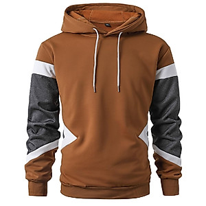 LQHHYLYX Mens Hoodie Multicolor Panel Sweatshirt Fleece Long Sleeve Sports Tops (Medium, Light tan)