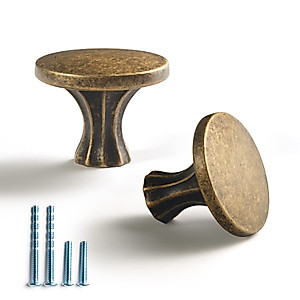 Goo-Ki Kitchen Cabinet Knobs Vintage Brass,6-Pack Zinc Alloy Drawer Knobs Dresser Pulls Single Hole,Antique Brass Drawer Furniture Knobs for Dresser Drawers 1011-GT-DAN