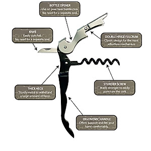 Ice N Cold Double Hinge Waiter's Corkscrew Wine Bottle Opener | Matte Black and Stainless Steel | Pack of 12