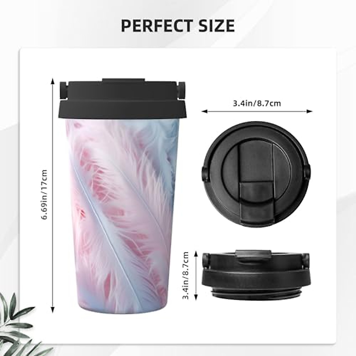 WANGXUEE Feather Print 500ml Stainless Steel Travel Tumbler Double Wall Vacuum Insulated Coffee Mug