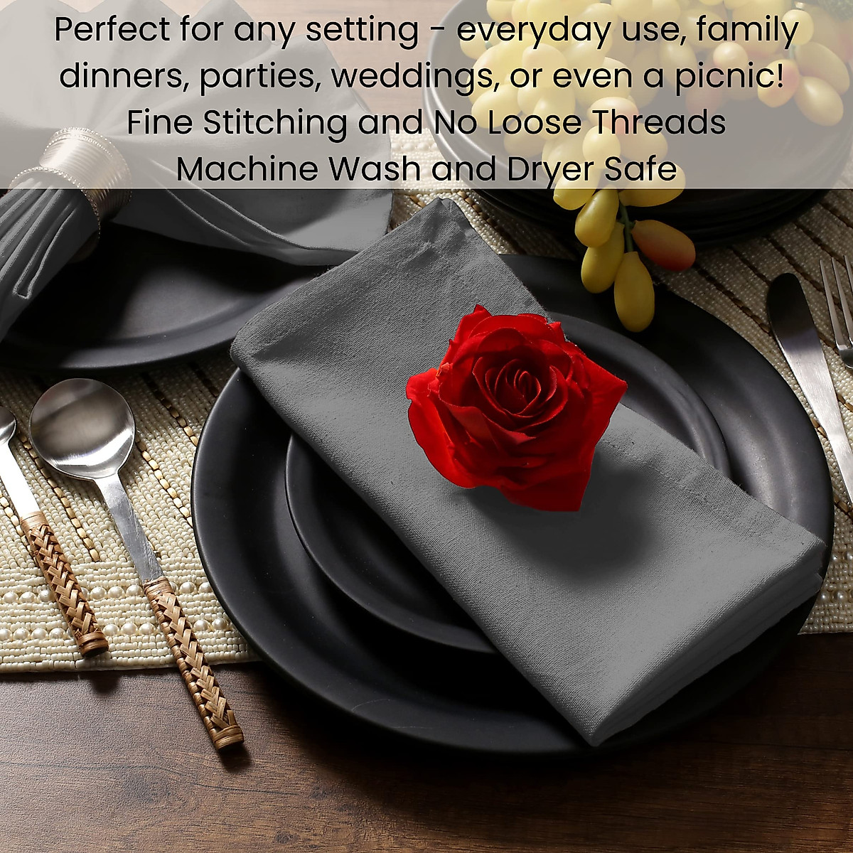 Cotton Clinic Cloth Dinner Napkins - Perfect Everyday Use Table Napkins - Soft Durable Washable - Ideal for Party Wedding Christmas Easter - Set of 12-20x20 inches Grey Napkins