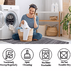 COZYLOOM Washable Rug 2x12 Vintage Low Pile Entryway Rug Runner Boho Geometric Hallway Runners Moroccan Distressed Runner Rug Kitchen Mat Chenille Living Room Home Office Runner Rug, Black