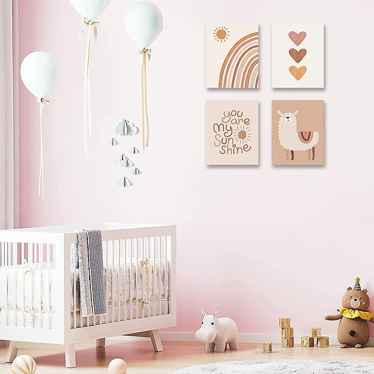 Quzenu Boho Nursery Decor Rainbow You Are My Sunshine Boho Decor Canvas Prints Framed for Baby Girl Room Decor Boho Wall Art for Girl Nursery Wall Decor