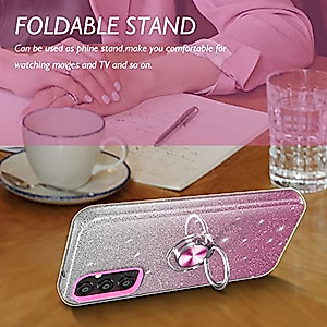 KSWOUS for Galaxy A14 5G Case with Screen Protector [2 Pack], Glitter Sparkly Bling Pink Protective Cover with Kickstand for Women Girls Slim Shockproof Case for Samsung A14 Phone Case (Pink
