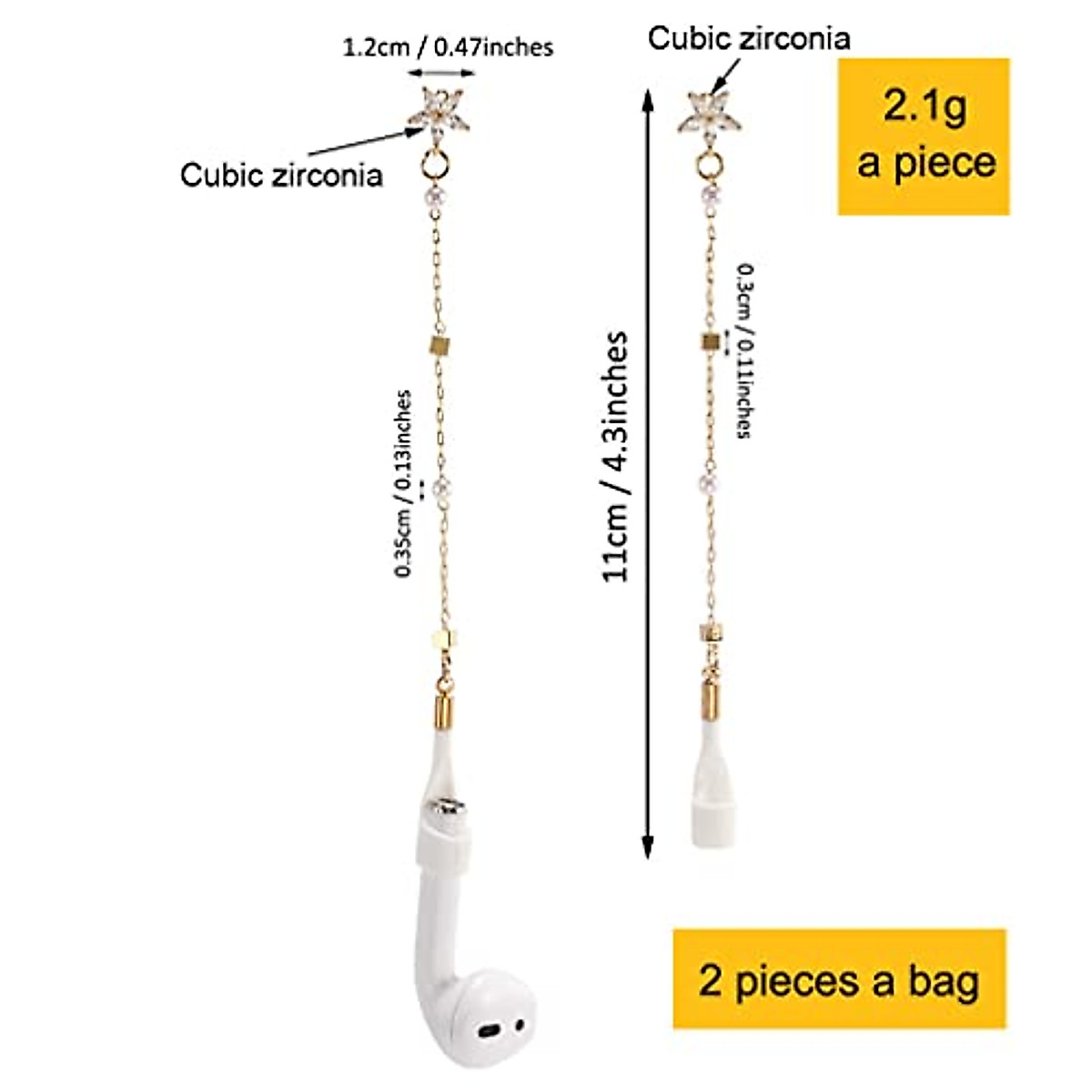 Airpod Earrings Anti Lost Earring Strap for Airpods (Need Ear Hole) Anti Lost Strap for Airpods Pro, Wireless Earhooks Earbuds Earphone Holder Connector, Compatible with Airpods 1 2 3