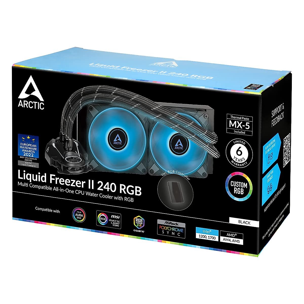 ARCTIC Liquid Freezer II 240 RGB (incl. Controller) - Multi-Compatible All-in-one CPU AIO Water Cooler with RGB, Intel & AMD Compatible, PWM-Controlled Pump, 200-1800 RPM, LGA1700 Compatible - Black