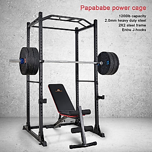 Power Rack Power Cage Workout Station Home Gym for Weightlifting Bodybuilding and Strength Training (1200lb Capacity with 2 Extra J-Hooks)