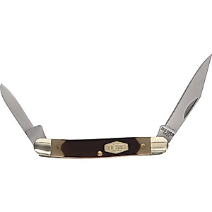 Old Timer 104OTCP Small Canoe 4.7in Stainless Steel Traditional Folding Pocket Knife with Clip Point and Drop Point Blades, Sawcut Handle, and Convenient Size for EDC, Camping, Hunting, One Size,Black
