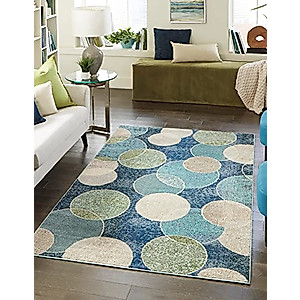 Unique Loom Chromatic Collection Modern Bokeh & Vibrant Abstract Area Rug for Any Home Décor, 5 x 8 ft, Navy Blue/Beige