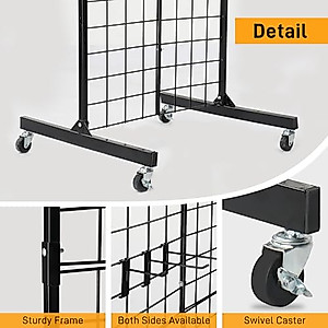 Bonnlo 2' x 6' Detachable Girdwall for Easy Transport, Standing Grid Tower, Thicker 5mm Wire, 180 LBS Weight Capacity Grid Panel with Legs and Extra Hooks, Display Rack for Retail and Craft Fair (2)