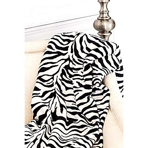 Home Must Haves Zebra Animal Print Safari Bed Blanket Bedding Throw Fleece Super Soft Warm Cozy Plush, Queen Size, Black And White