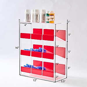 CiaoHER Clear Acrylic Tube Rack 9 Compartment Wall Mounting or Countertop with Pull-out Trays for Each Compartment, 12" W x 5.5" D x 16" H