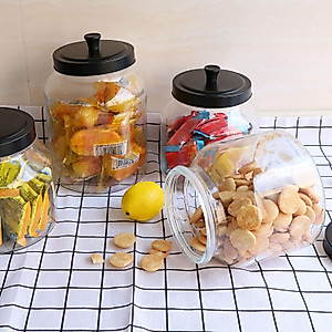 Glass Jars With Sealed Lids,Clear Glass Food Storage container with Black Brushed Metal lids,55 OZ(Set of 4)