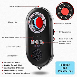 XinYu Anti-Spy Hidden Camera Detector Infrared Portable Safesound Personal Alarm 3-in-1 Functionality Defense Emergency Alert with Mini LED Flashlight for Home Hotel Travel Suitcase Security Box