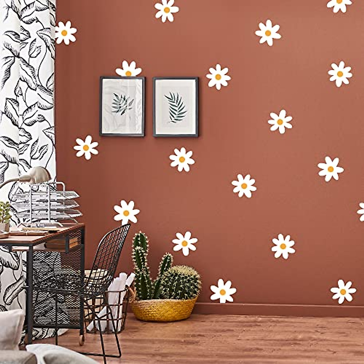 Peel and Stick Flower Floral Vinyl Wall Stickers, White Daisy Wall Decals for Kids Room, Nursery, Bedroom, Living Room, Home Wall Art Décor