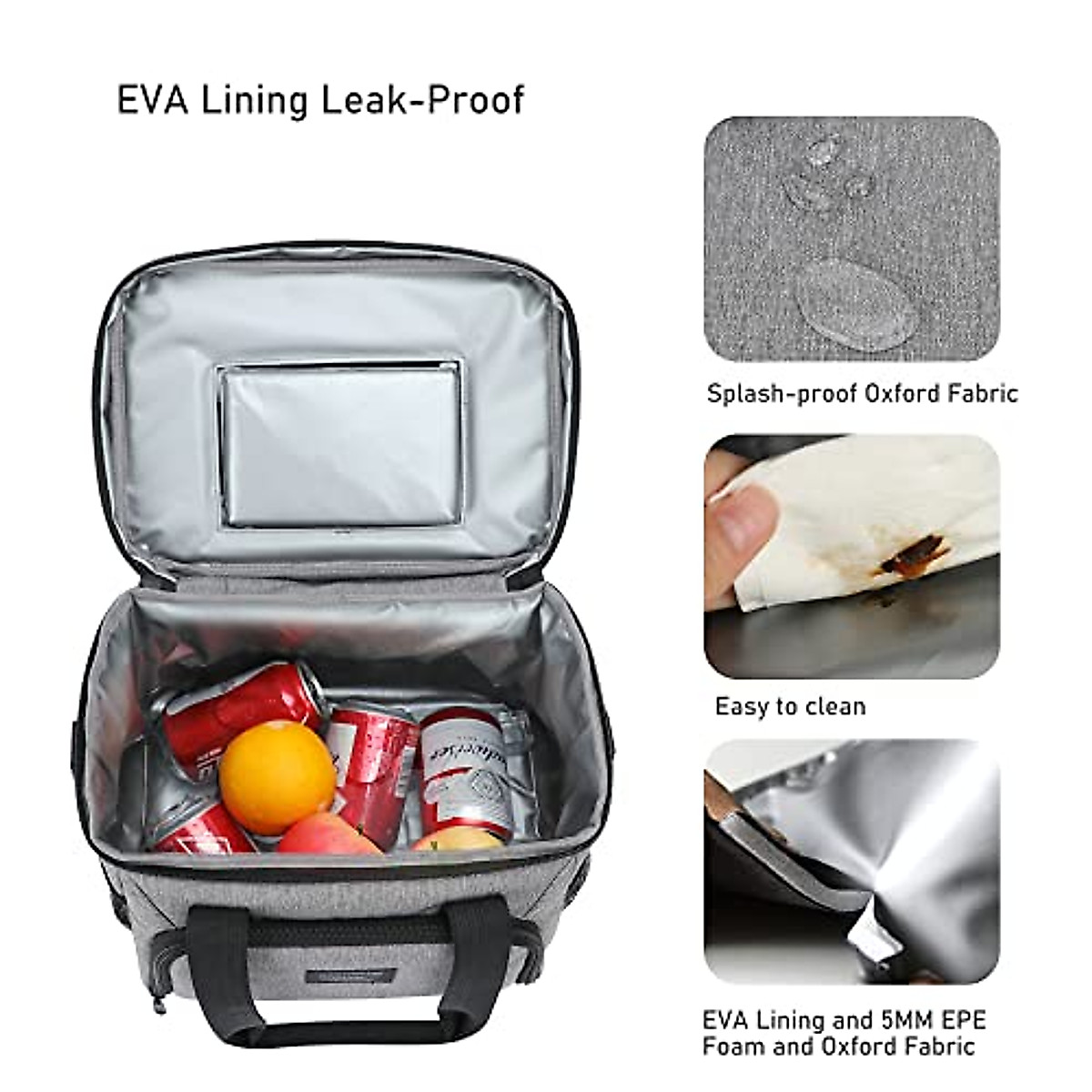 DENUONISS Insulated Lunch Bag for Women/Men Foldable Soft Lunch Cooler Bag Tote Adult Lunch Box Bag Frozen Lunch Bags Thermal Bento Bag for Work Travel Beach Camping,(12L) 16-Can, Gray