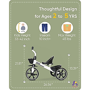 KRIDDO Kids Tricycles for 2-4 Year Olds, Toddler Trike Gift for 24 Months to 4 Years, White