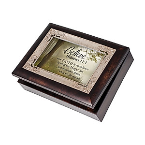 Cottage Garden Believe Faith Confidence Burlwood Jewelry Music Box Plays Amazing Grace