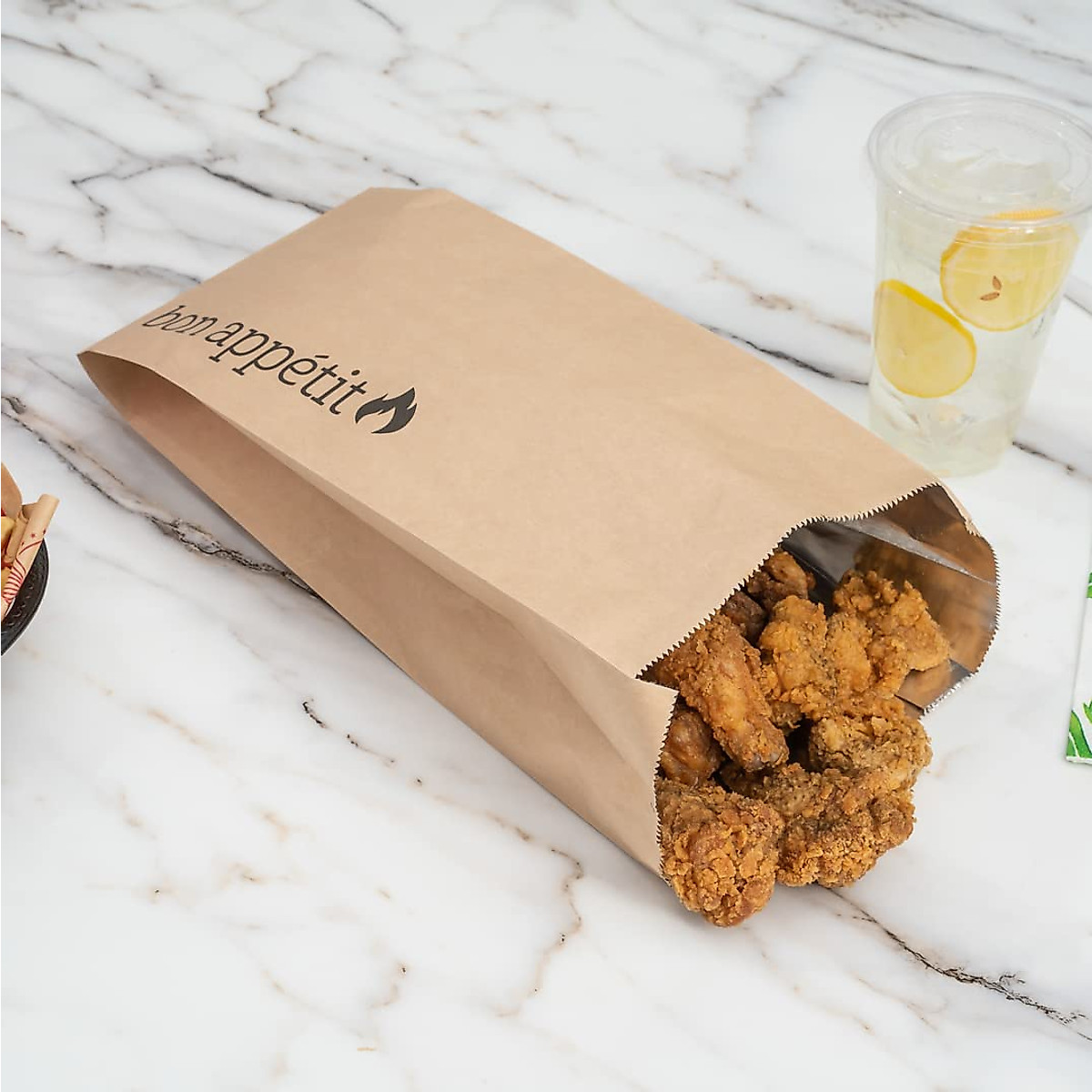 Restaurantware Bag Tek 6.5 x 4.1 Inch Foil Food Bags 100 Half Gallon Hot Dog Wrappers - Greaseproof Non Vented Kraft Paper Hot Food Wraps Disposable For To Go Meals