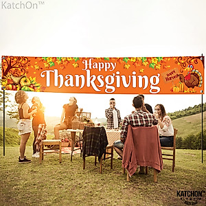 KatchOn, Happy Thanksgiving Yard Banner - Xtralarge, 120x20 Inch | Thanksgiving Banner Outdoor, Thanksgiving Outdoor Decorations | Thanksgiving Yard Signs Backdrop for Thanksgiving Yard Decorations
