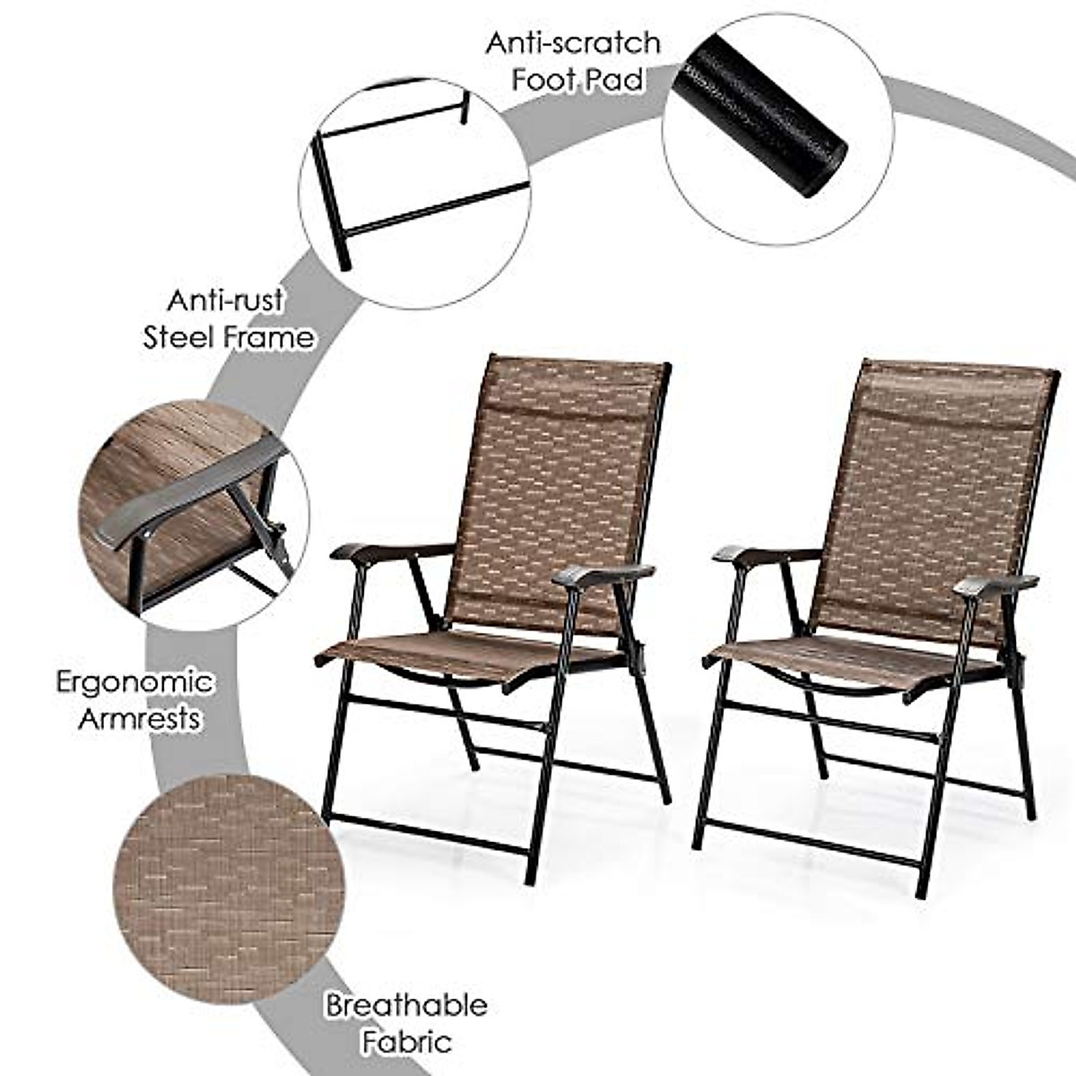 Safstar Folding Patio Chairs, Portable Sling Back Chairs with Armrests and Breathable Fabric, Great for Garden Backyard and Poolside (2)