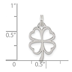 Solid 925 Sterling Silver Four Leaf Clover Charm Pendant - 20mm x 12mm