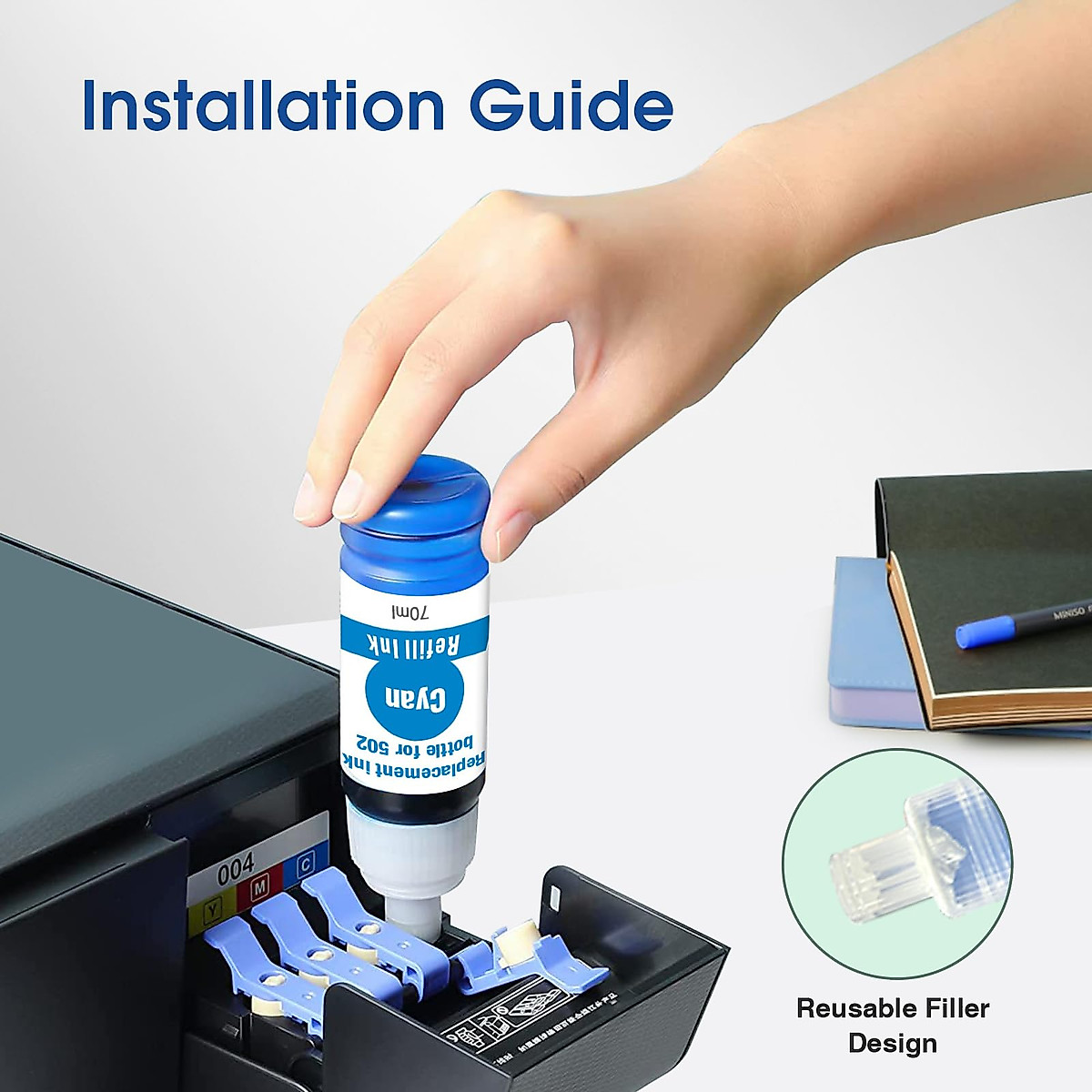 Clorisun 502 Pigment Refill Ink Bottles Replacement for Epson 502 T502 Use with Expression ET-2760 ET-2750 ET-3760 ET-4760 ET-3750 ET-4750 ET-3710 ET-15000 ET-3700 2700 Ecotank Printer (3 Black)
