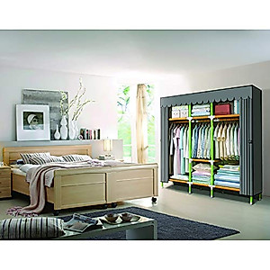 YOUUD Portable Closet 65 Inches Potable Wardrobe Clothes Closet, Colored Rods and Grey Cover Storage Organizer, Quick and Easy to Assemble, Extra Sturdy, Strong and Durable