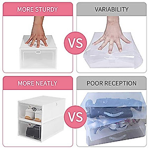 IRONLAND Stackable Shoe Storage Box, Foldable Clear Plastic Shoe Organizer 12 Pack, Need to be Assembled (Clear)