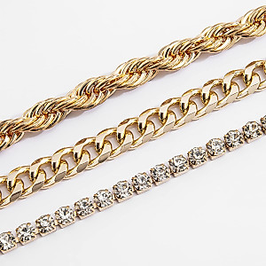 Octwine Fashion Rhinestones Bracelets Sets for Women Gold Silver Layered Chunky Pendant Charms Chain Stackable Wrap Bangle Adjustable Bracelet Jewelry Accessories for Women