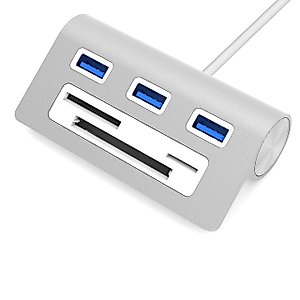 SABRENT Premium 3 Port Aluminum USB 3.0 Hub with Multi-in-1 Card Reader (12" Cable) for iMac, All MacBooks, Mac Mini, or Any PC (HB-MACR)