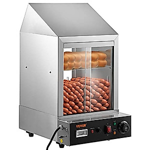 VEVOR Hot Dog Machine, 36 L, 2-Tier Hot Dog Steamer for 200 Hotdogs & 42 Buns, 1200W Electric Bun Warmer Cooker with Rotary Knob Temp Display 7.5 L Water Tank, Stainless Frame and Tempered Glass Doors