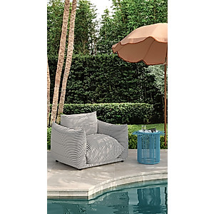 Tov Furniture Saint Tropez Pearl and Black Striped Stuffed Outdoor Armchair