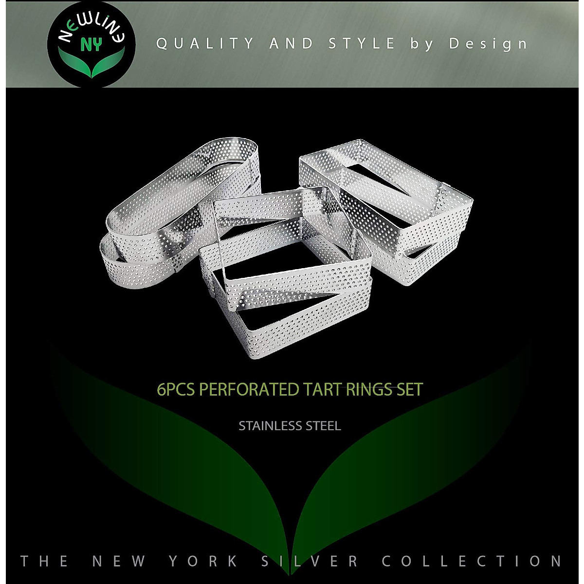 NewlineNY Stainless Steel 6 Pcs Perforated Oval Rectugular Square Tart Rings Molding Plating, Set of 6: 2 of each (13cm x 4cm 5" x 1.5") + (10cm x 5.5cm 4" x 1.5") + (7cm 2.8" square) x (2cm 0.8" H)