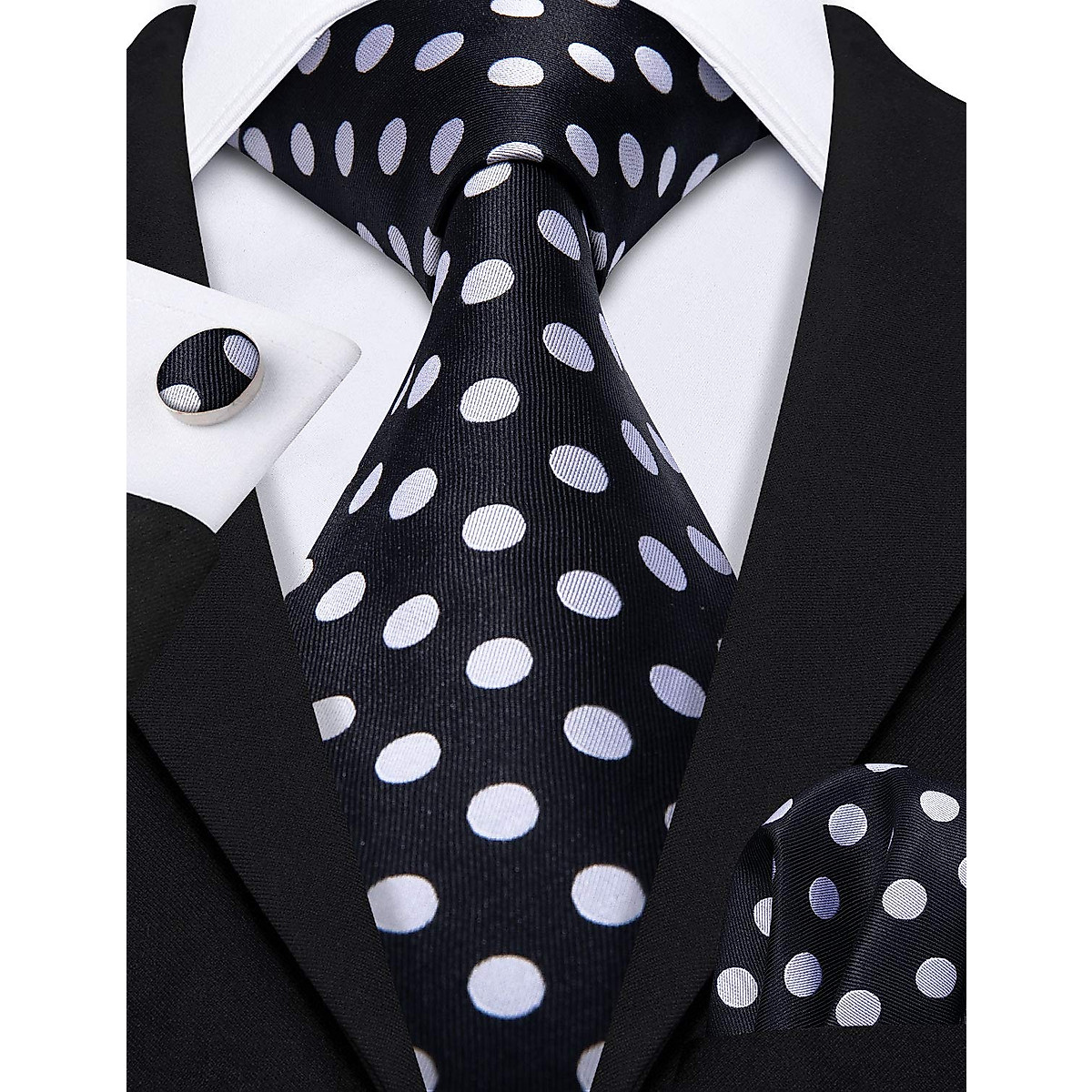 Barry.Wang Men's Fashion Polka Dot Woven Tie Set Black