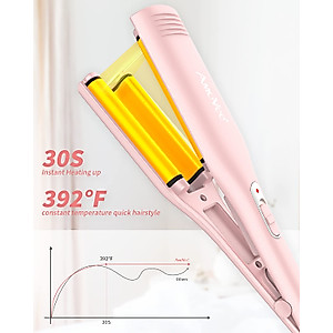 AmoVee Travel Hair Crimper Curling Iron, Professional Mini Hair Waver 0.59 Inch Three Barrel Curling Iron, Hair Crimper Small Negative Ions, Dual Voltage