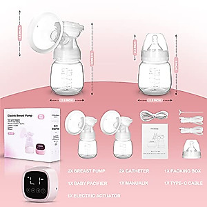 Bilateral Breast Pump Automatic Massage Silent Breast Pump LCD Touch Screen Large Suction Breast Collector, 3 Modes & 9 Levels,22mm (Pink)