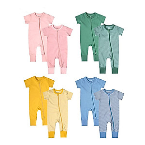 Teach Leanbh Baby Boys Girls 2-Pack Romper Jumpsuits Cotton 2 Way Zipper Short Sleeve Footless Sleep and Play 3-24 Months (Green, 12-18 Months)