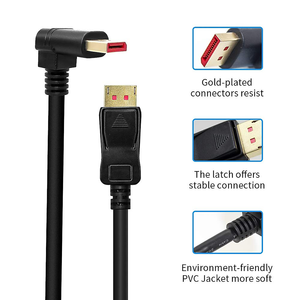 ALYYDBG Right Angle Displayport 1.4 Cable, Male to Male Corner DP 1.4 Cable Support 8K/60Hz, 4K@144Hz for DP Interface. 6FT/1.8M