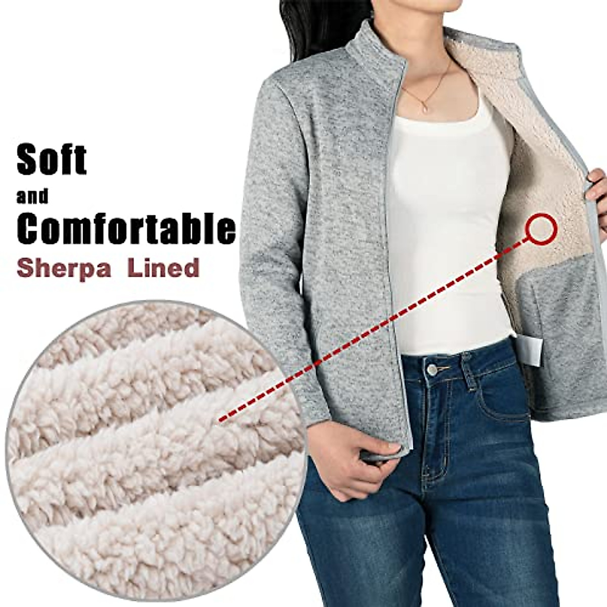 Bonnorth Womens Fall Plus Size Jackets for Women Fashion Oversized Jackets Women's Full Zipper Warm Jacket with Pocket Ash XL