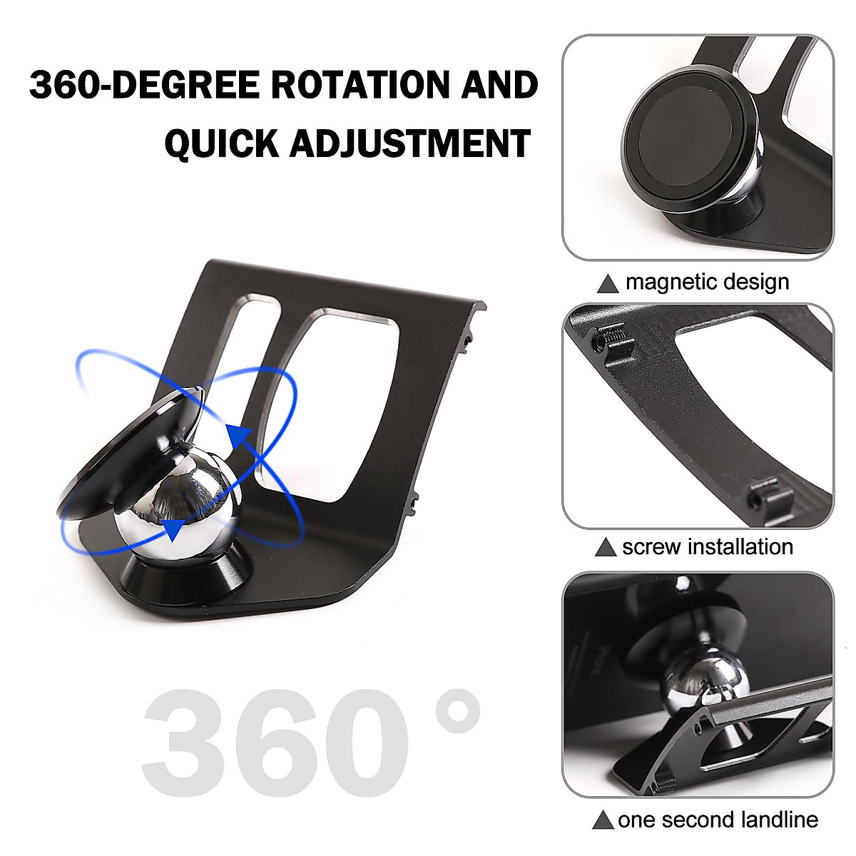 LLKUANG 360-Degree Rotary Cell Phone Holder Mobile Phone Mount Black(Magnet) for BMW 5 Series F11 F10 F07 2010-2016 (Black)